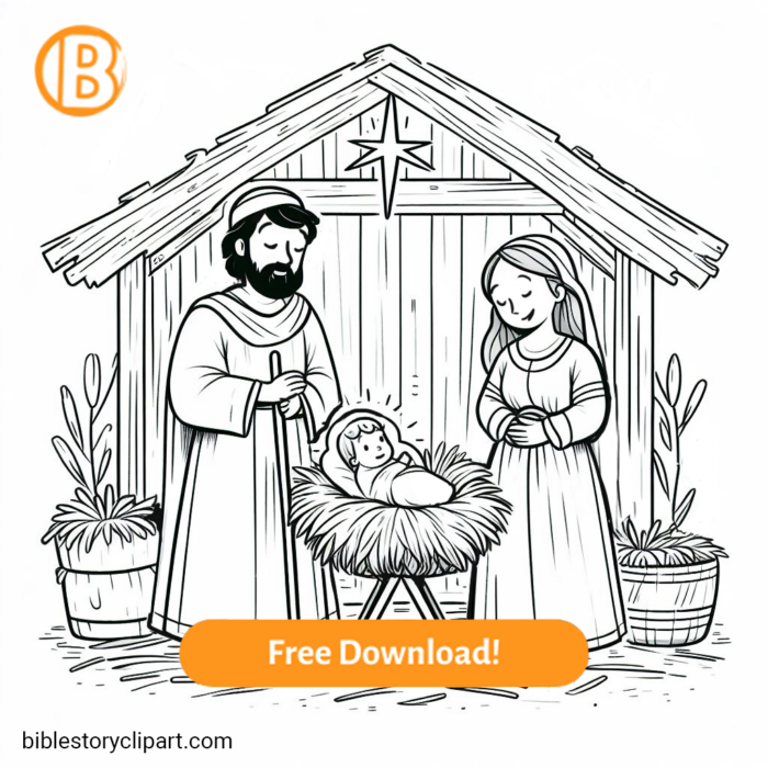 Coloring Page Of The Birth of Jesus - Bible Story Clipart