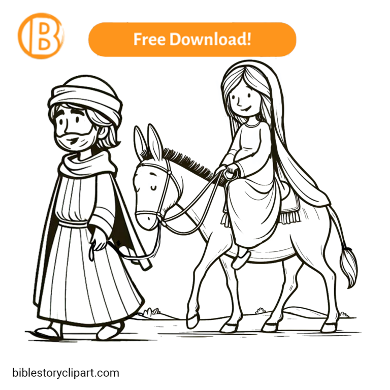 Mary and Joseph’s Journey to Bethlehem Coloring Page - Bible Story Clipart