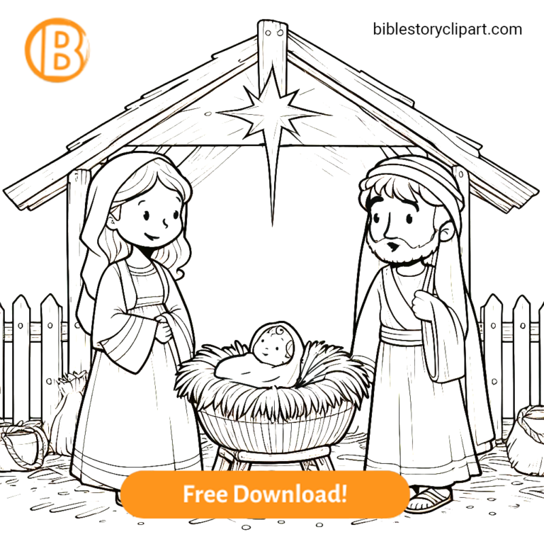 Coloring Page Of The Birth of Jesus - Bible Story Clipart