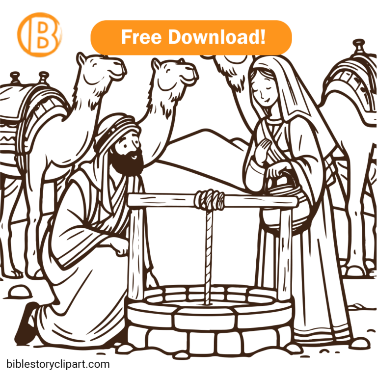 Abrahams Servant and Rebekah at the Well Coloring Page - Bible Story ...