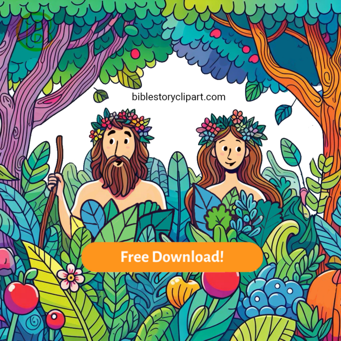 Adam and Eve In the Garden of Eden Cartoon - Bible Story Clipart