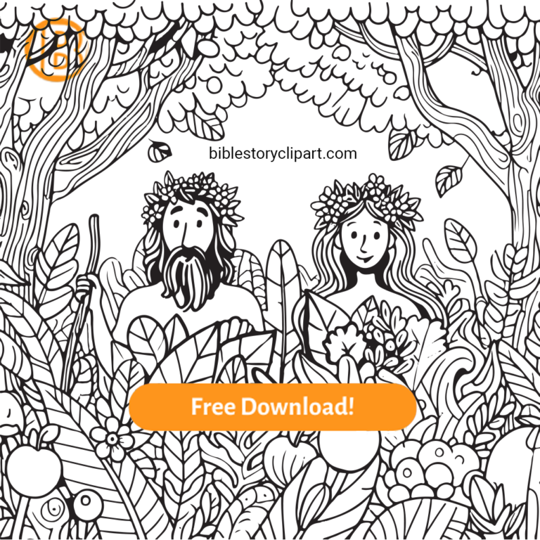 Adam and Eve in the Garden of Eden Coloring Page - Bible Story Clipart