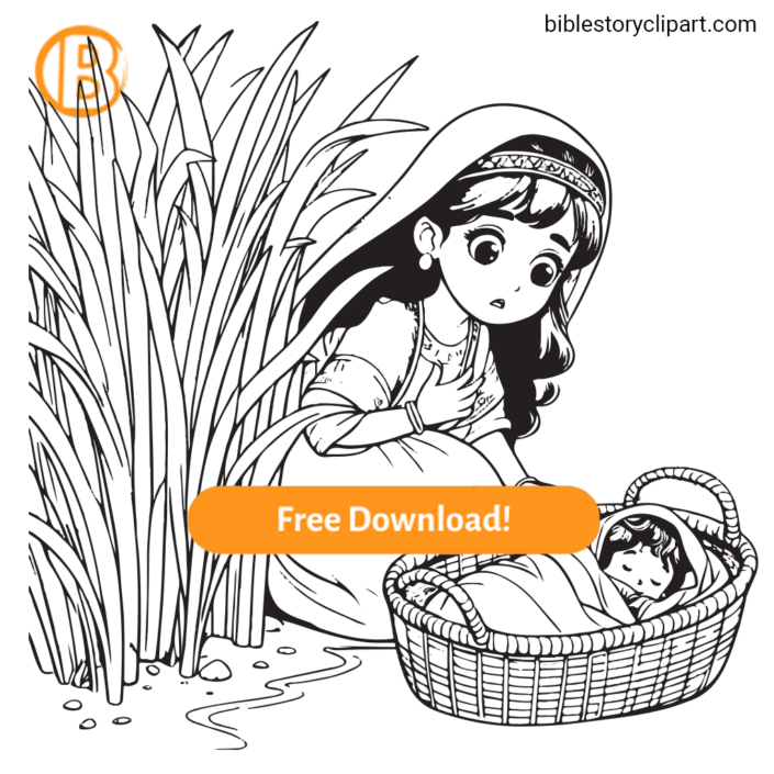 Baby Moses Found In the Nile River Coloring Page - Bible Story Clipart