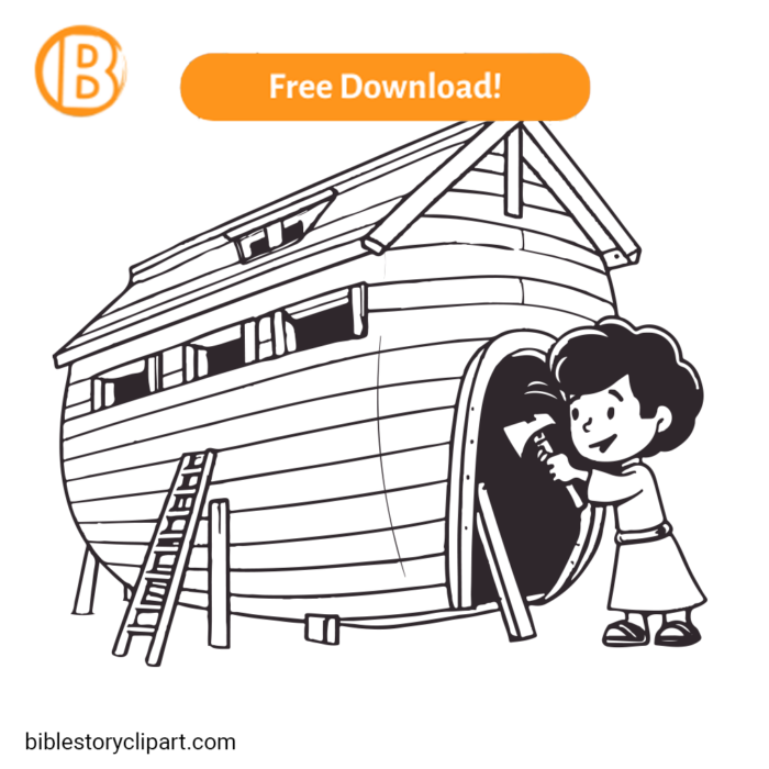 Building the Ark Coloring Page - Bible Story Clipart