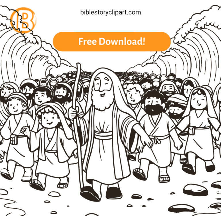 The Israelites Crossing The Red Sea Coloring Page - Bible Story Clipart