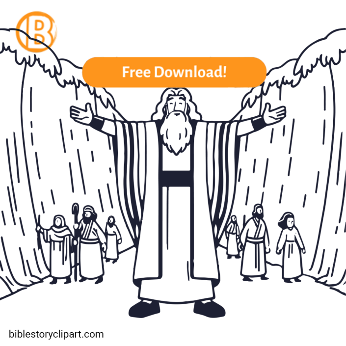 The Israelites Crossing The Red Sea Coloring Page - Bible Story Clipart
