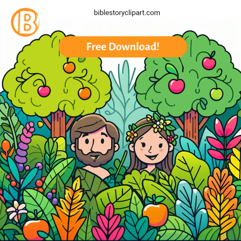 Adam and Eve In the Garden of Eden Cartoon - Bible Story Clipart
