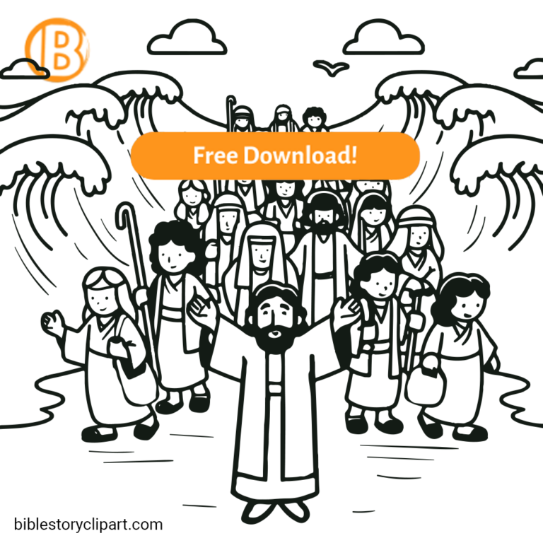Crossing the Red Sea Coloring Page - Bible Story Clipart