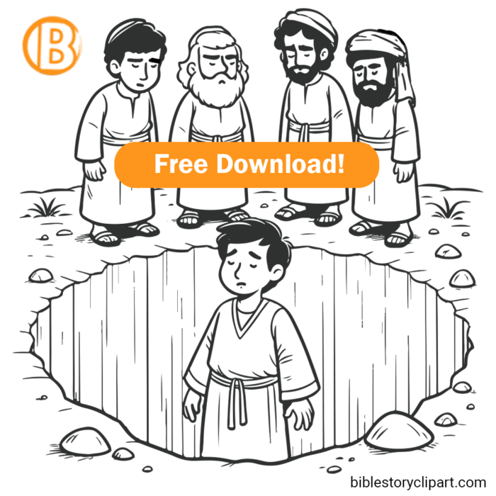 Joseph Thrown in the Pit Coloring Page - Bible Story Clipart