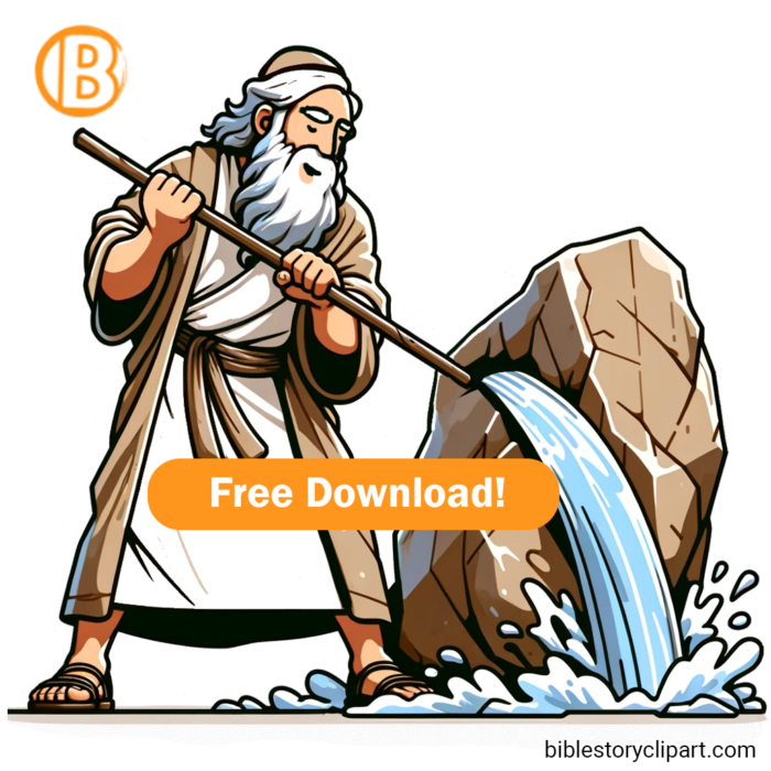 Moses Draws Water From the Rock - Bible Story Clipart