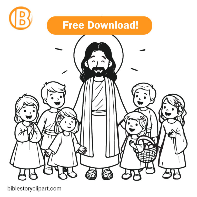 Jesus With Children Coloring Page - Bible Story Clipart