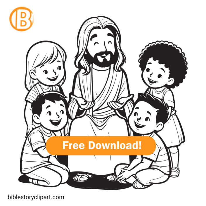 Jesus With Children Coloring Page - Bible Story Clipart