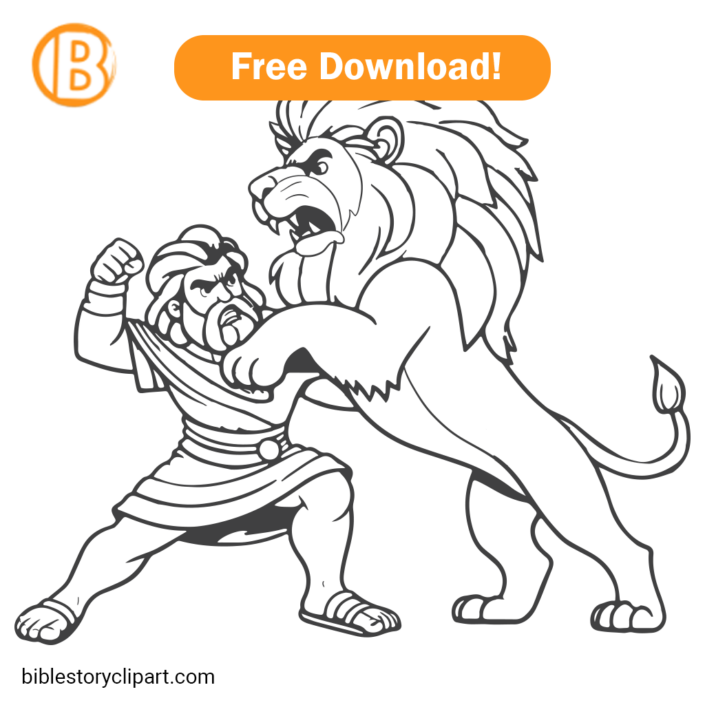Samson Fighting a Lion Coloring Page - Bible Story Clipart