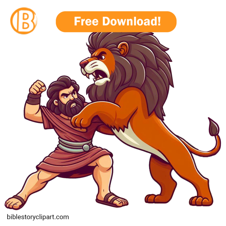 Samson Fighting a Lion Coloring Page - Bible Story Clipart