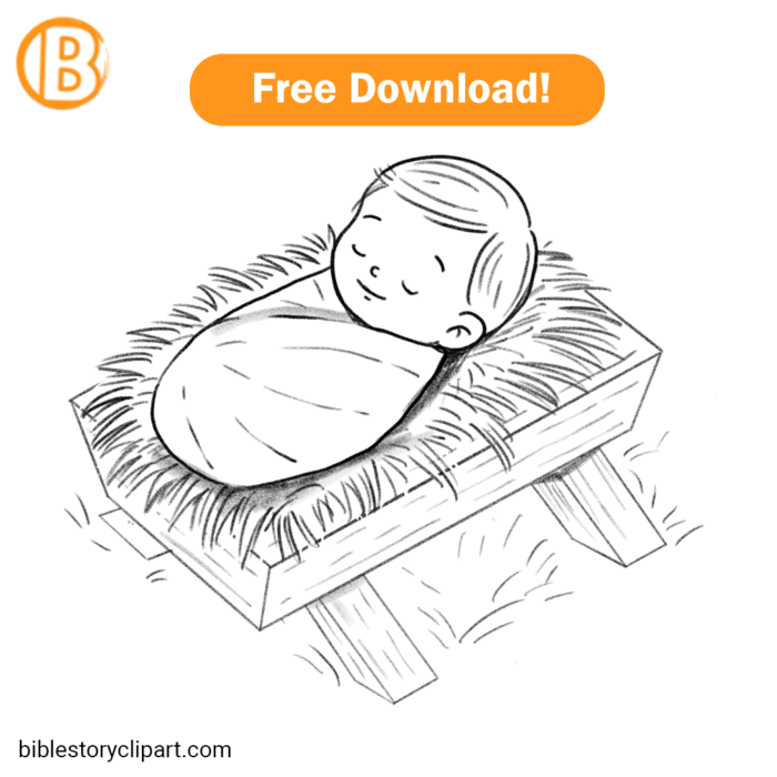 Baby Jesus in a Manger Coloring Page - Bible Story Clipart