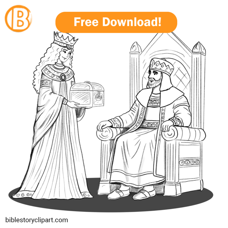 Queen of Sheba meeting King Solomon Coloring Page - Bible Story Clipart