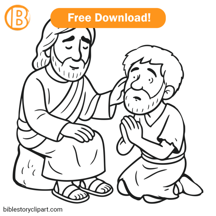 Jesus Heals Blind Bartimaeus Coloring Page - Bible Story Clipart