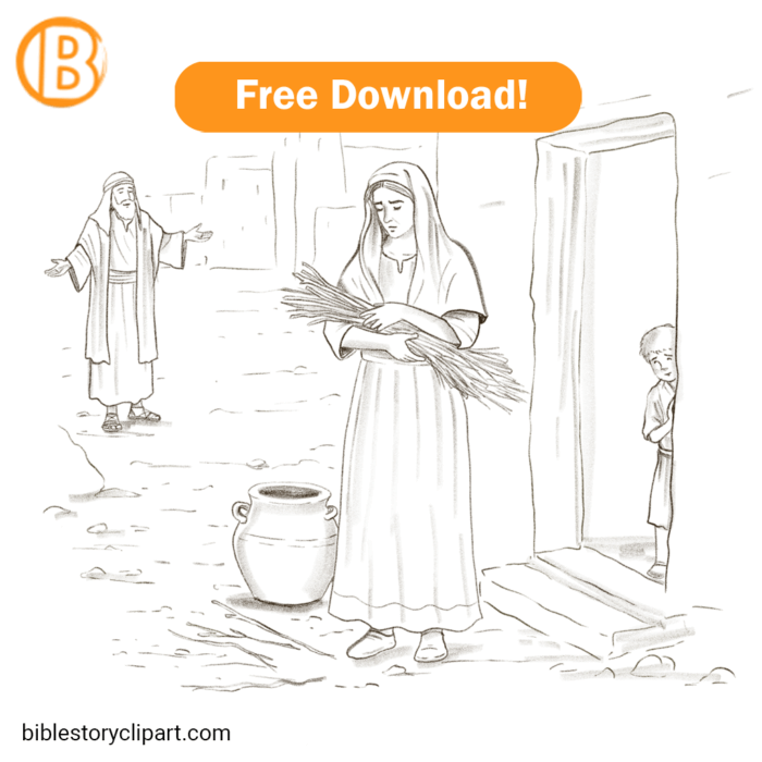 Elijah and the Widow of Zarephath Coloring Page - Bible Story Clipart